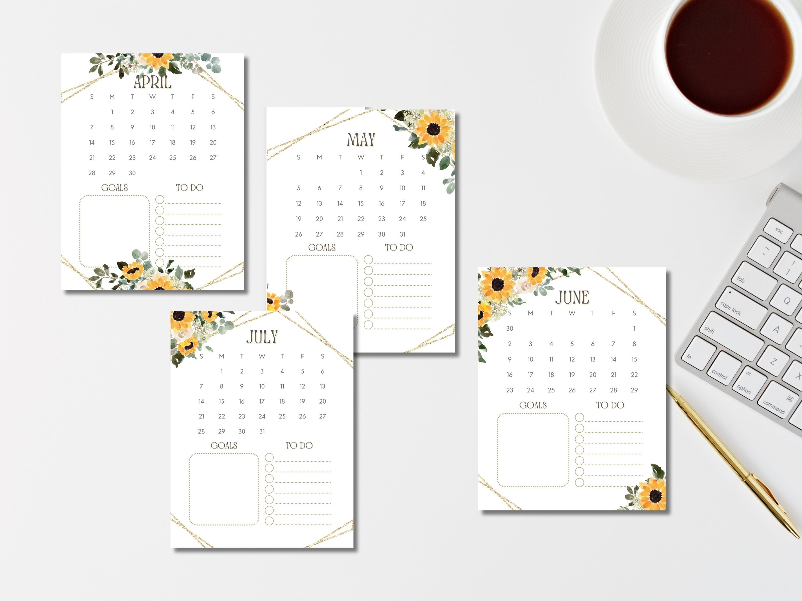2024 Dated Calendar Pages, Sunflower Themed 2024 Calendar Pages ...