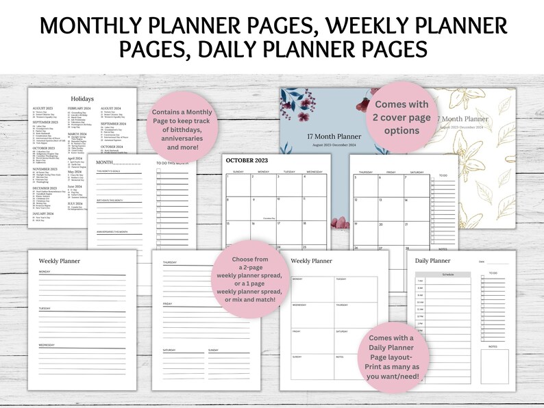 17 Month Planner, Dated, August 2023 Through December 2024 Monthly ...