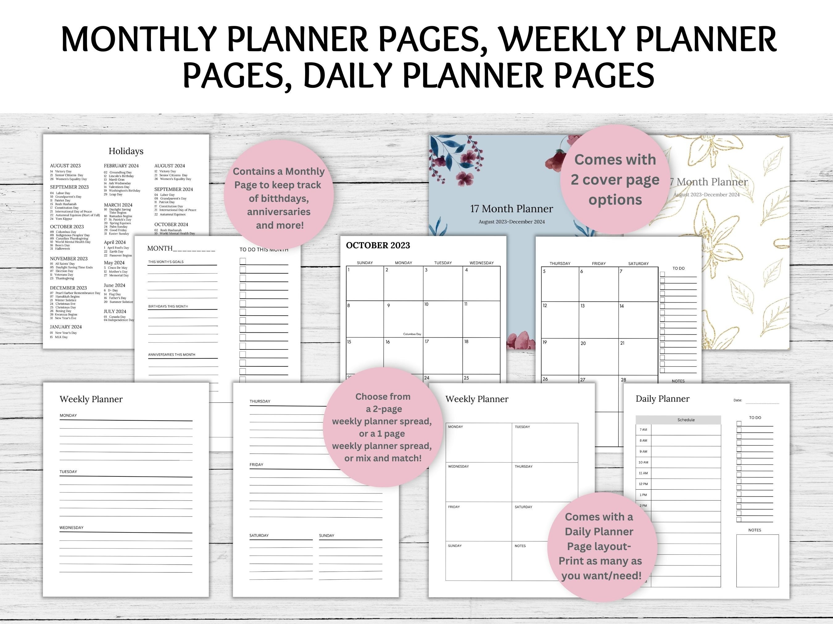 17 Month Planner, Dated, August 2023 Through December 2024 Monthly ...