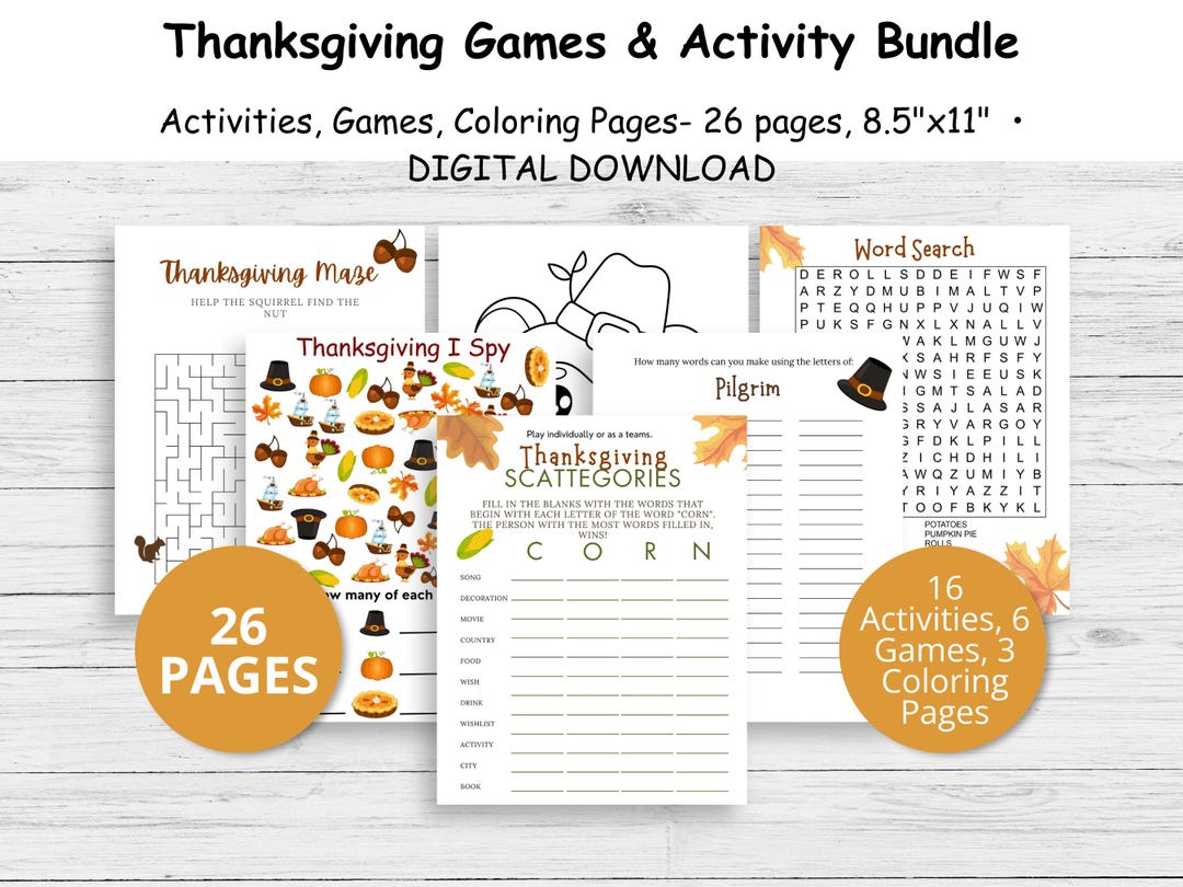 Thanksgiving Printable Games and Activities Bundle, Games, Mazes, Word ...