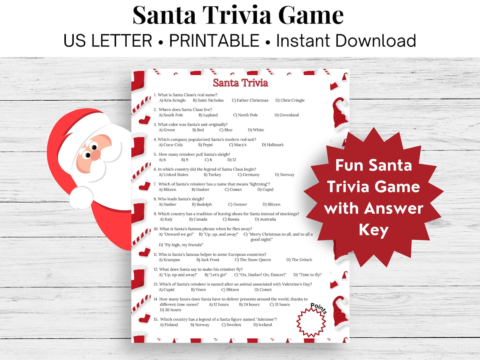 Santa Trivia Game, Christmas Trivia Game, Printable Christmas Game ...