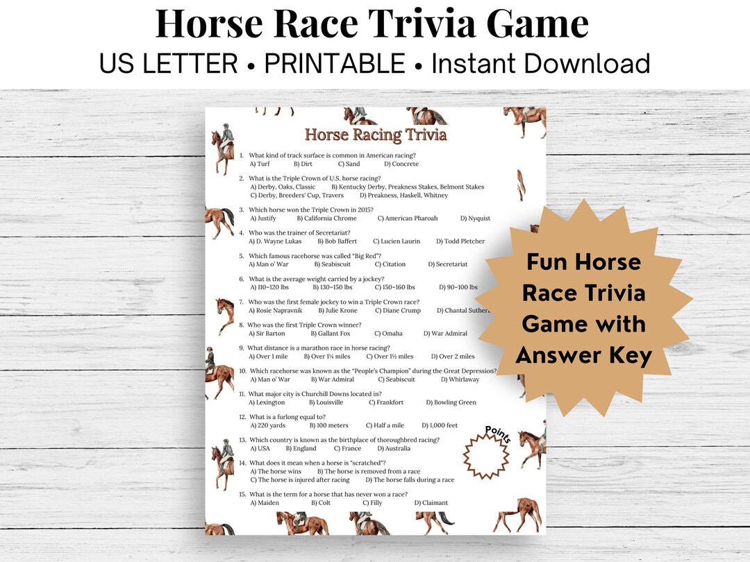 Horse Race Trivia Game, Printable Trivia Game, Derby Activity, Horse ...