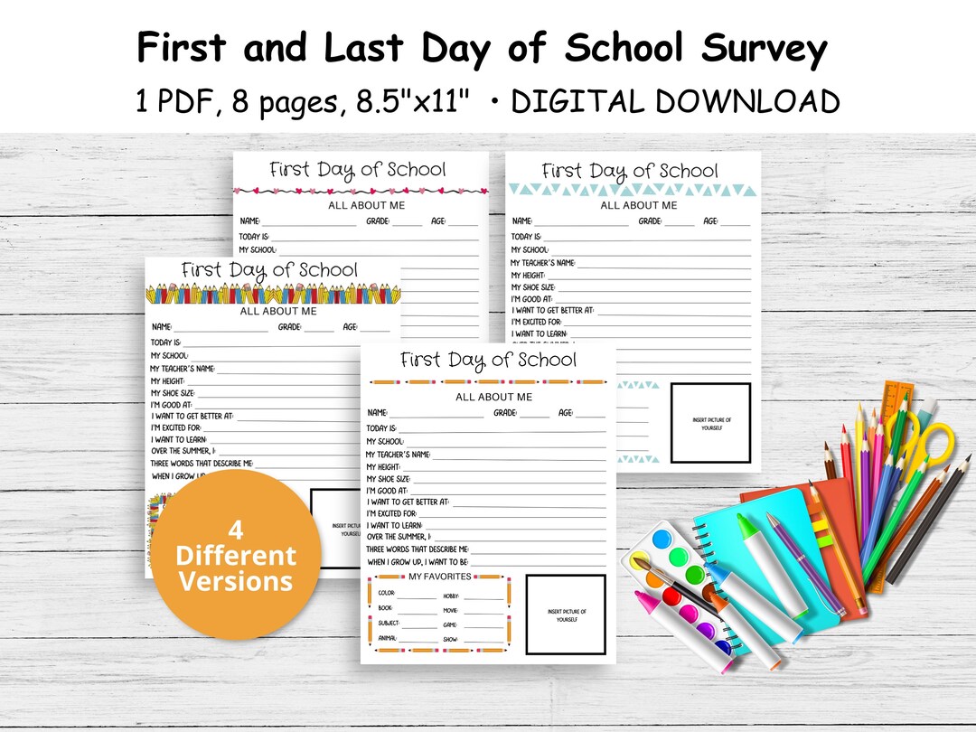 First and Last Day of School Survey, First and Last Day of School All ...
