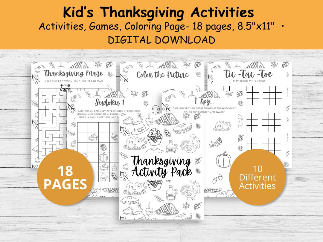 Kids Thanksgiving Printable Activities Bundle, Games, Mazes, Word ...