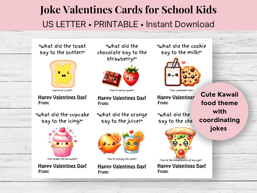 Joke Valentines Day Cards Printable, Kawaii Food Valentines Day Jokes ...
