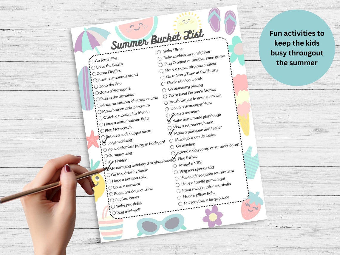 Summer Bucket List for Kids, Bucket List Printable, Summer Bucket List ...