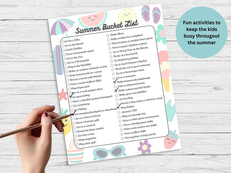 Summer Bucket List for Kids, Bucket List Printable, Summer Bucket List ...