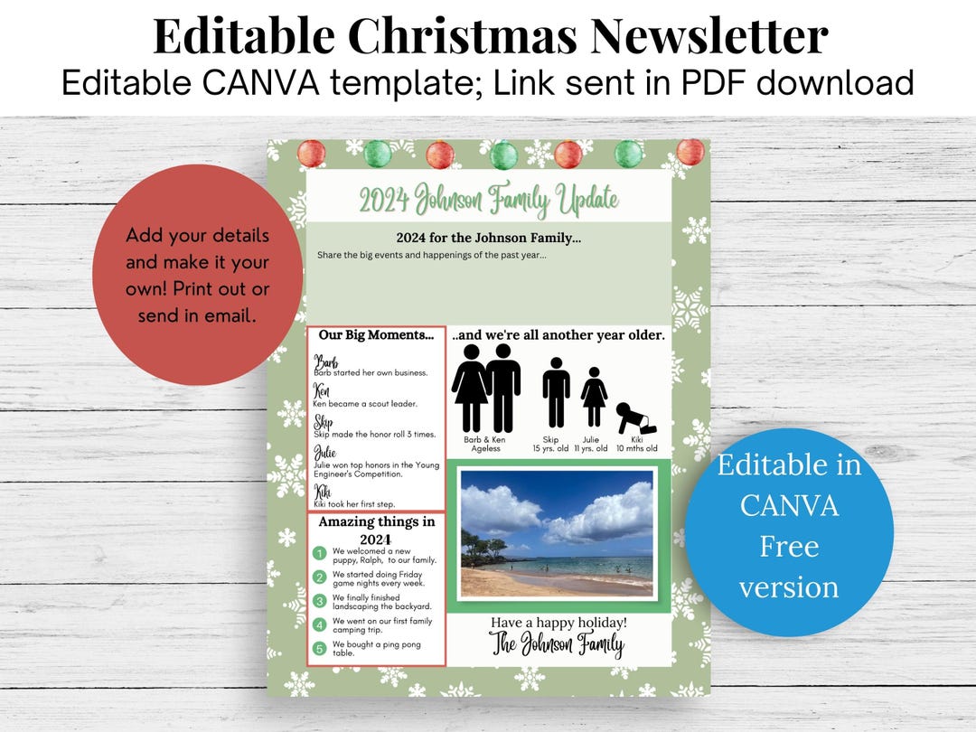Editable Christmas Newsletter, Light Green and Red Christmas Newsletter ...