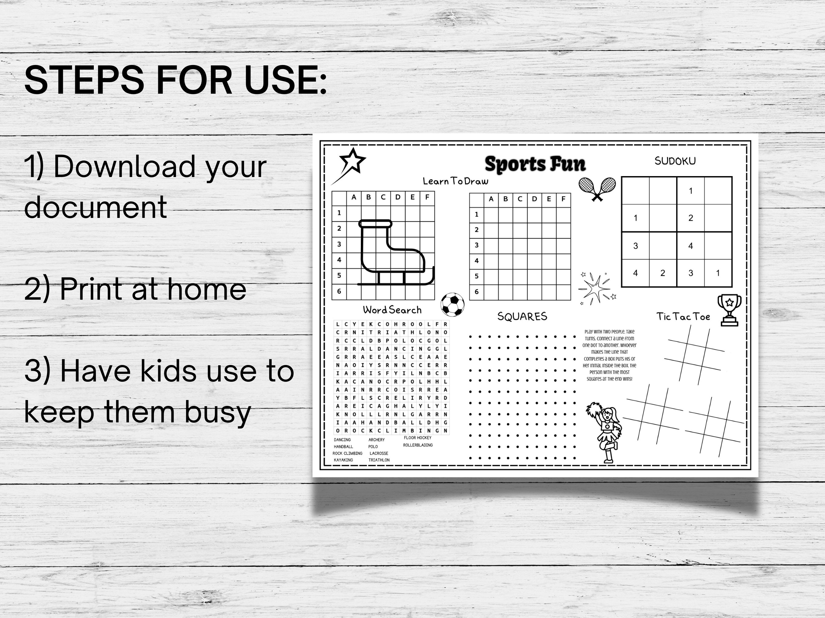 Printable Activity Placemat, Sports Themed Activity Mat, Sports Games ...