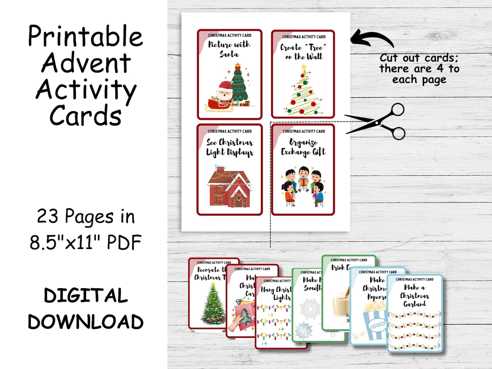 Printable Advent Activity Cards, Christmas Advent Cards, Printable ...