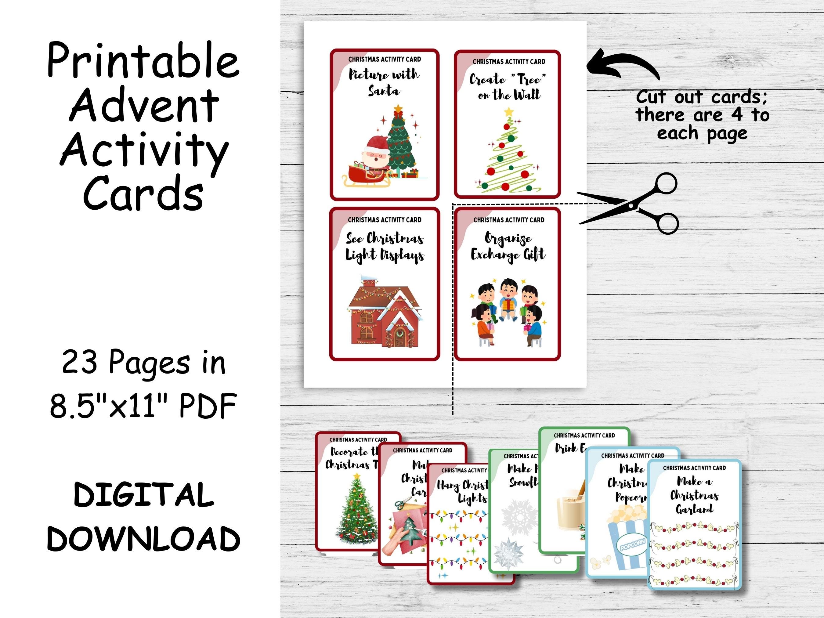Printable Advent Activity Cards, Christmas Advent Cards, Printable ...