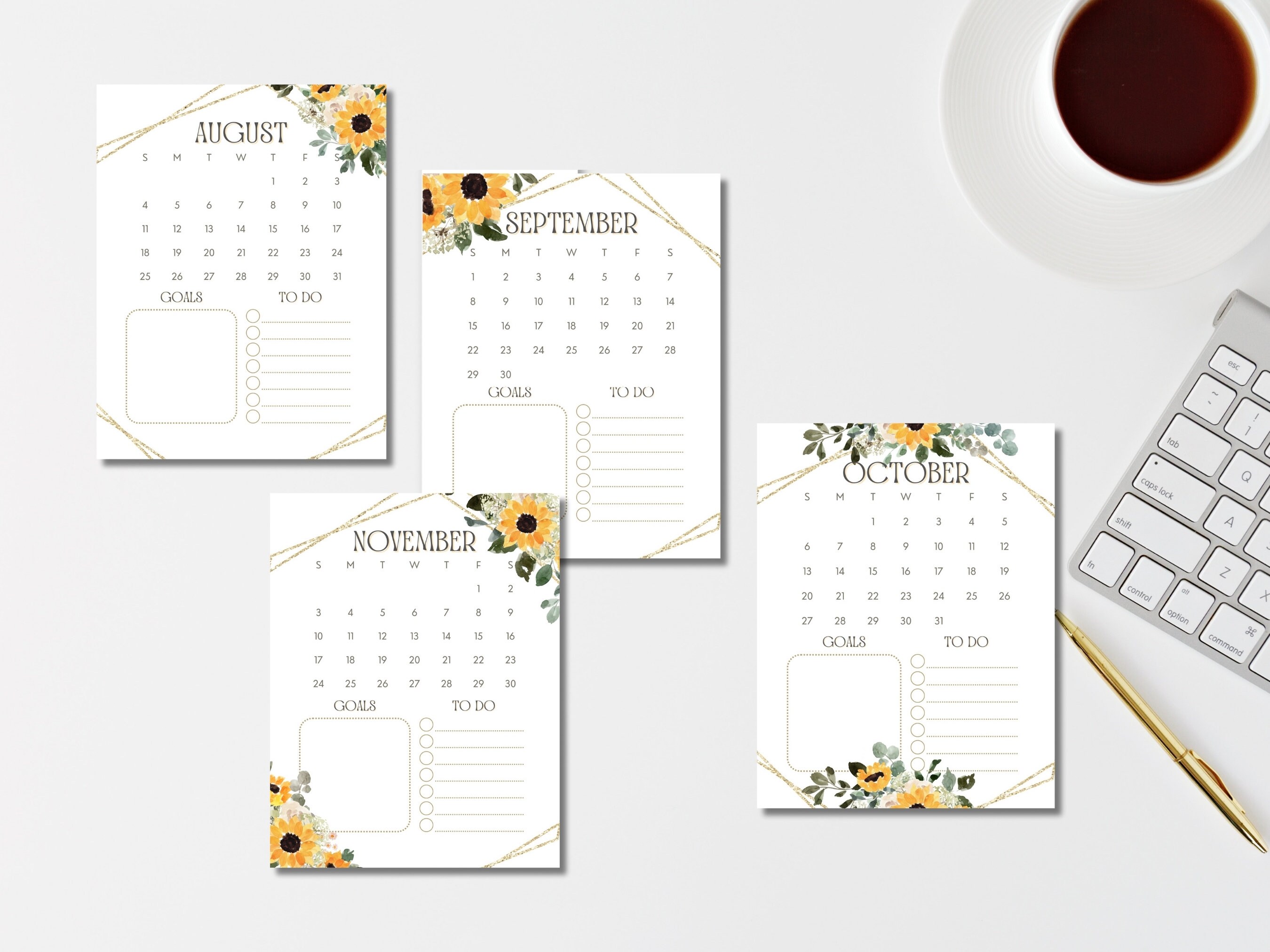 2024 Dated Calendar Pages, Sunflower Themed 2024 Calendar Pages ...