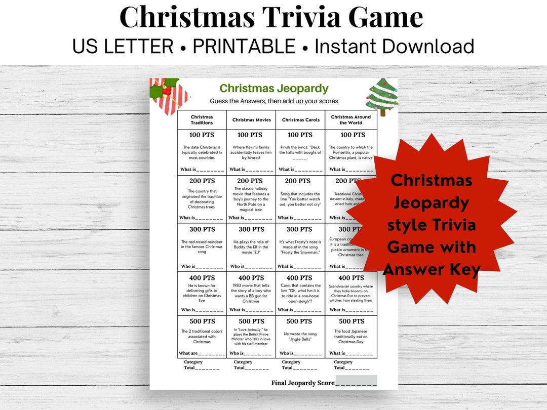 Christmas Trivia Game, Christmas Jeopardy Game, Activity for Adults ...