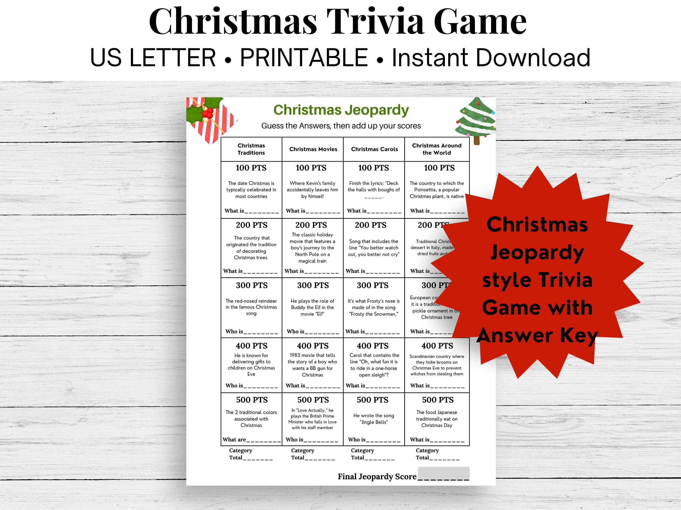 Christmas Trivia Game, Christmas Jeopardy Game, Activity for Adults ...