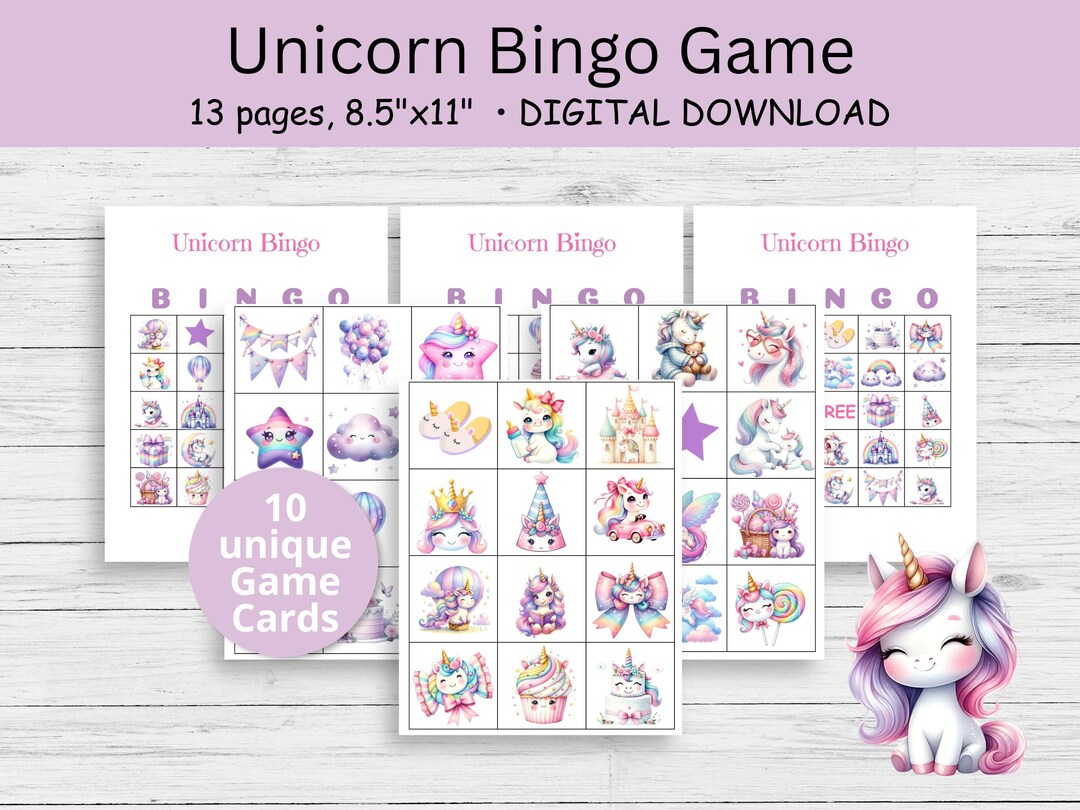 Unicorn Bingo Game, Unicorn Party Game, Unicorn Party Activity, Unicorn ...