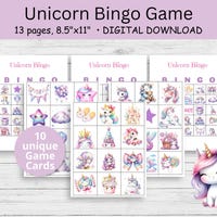 Unicorn Bingo Game Instant Download, Printable Unicorn 30 Cards ...