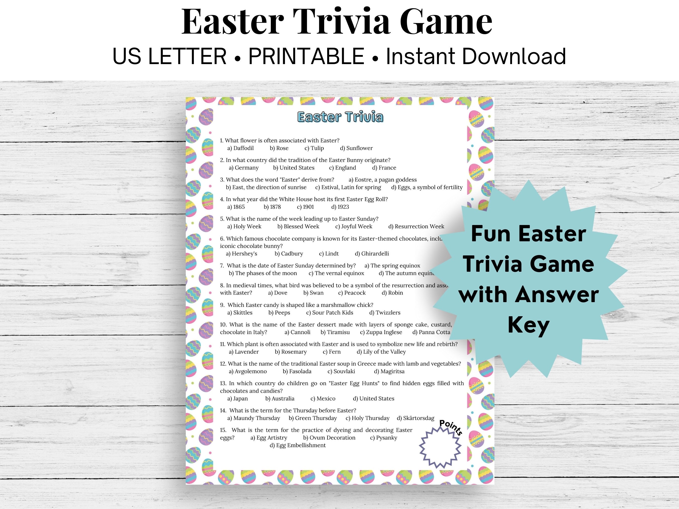 Easter Trivia Game, Printable Easter Game, Easter Activity for Adults ...