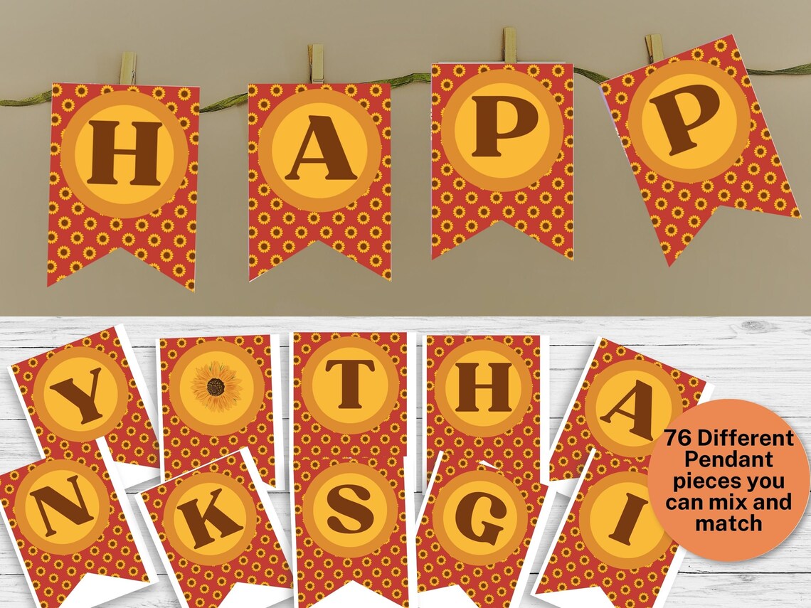 Thanksgiving Pendant Banner, Printable, Thanksgiving Decoration, Happy ...