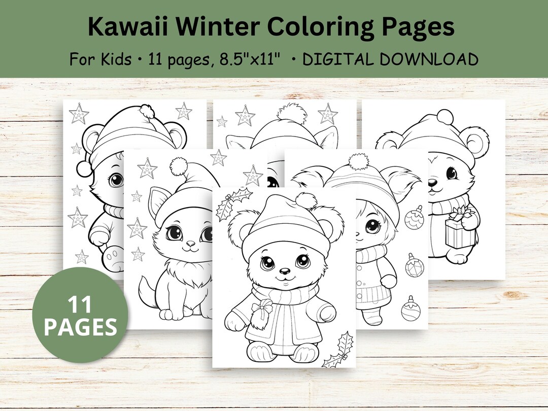 Kawaii Winter Coloring Pages for Kids, Printable Coloring Pages, Kids ...