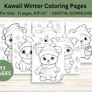 Kawaii Winter Coloring Pages for Kids, Printable Coloring Pages, Kids ...