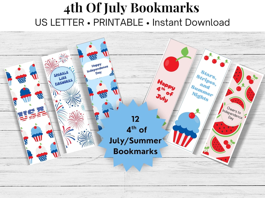 4th of July Printable Bookmarks, Independence Day Bookmarks, Patriotic ...