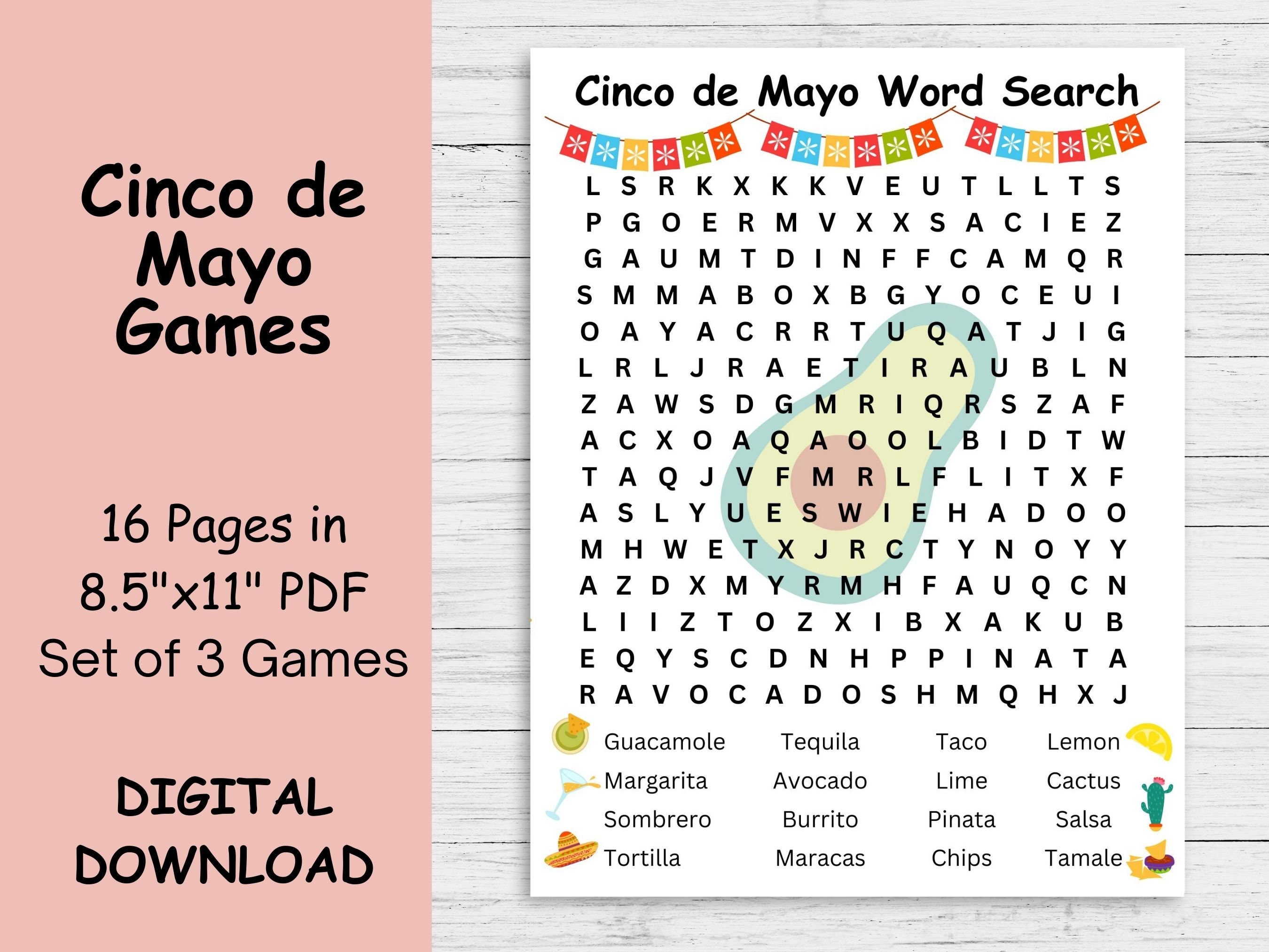 Cinco De Mayo Printable Game Bundle Bingo Word-search I-spy Games for ...