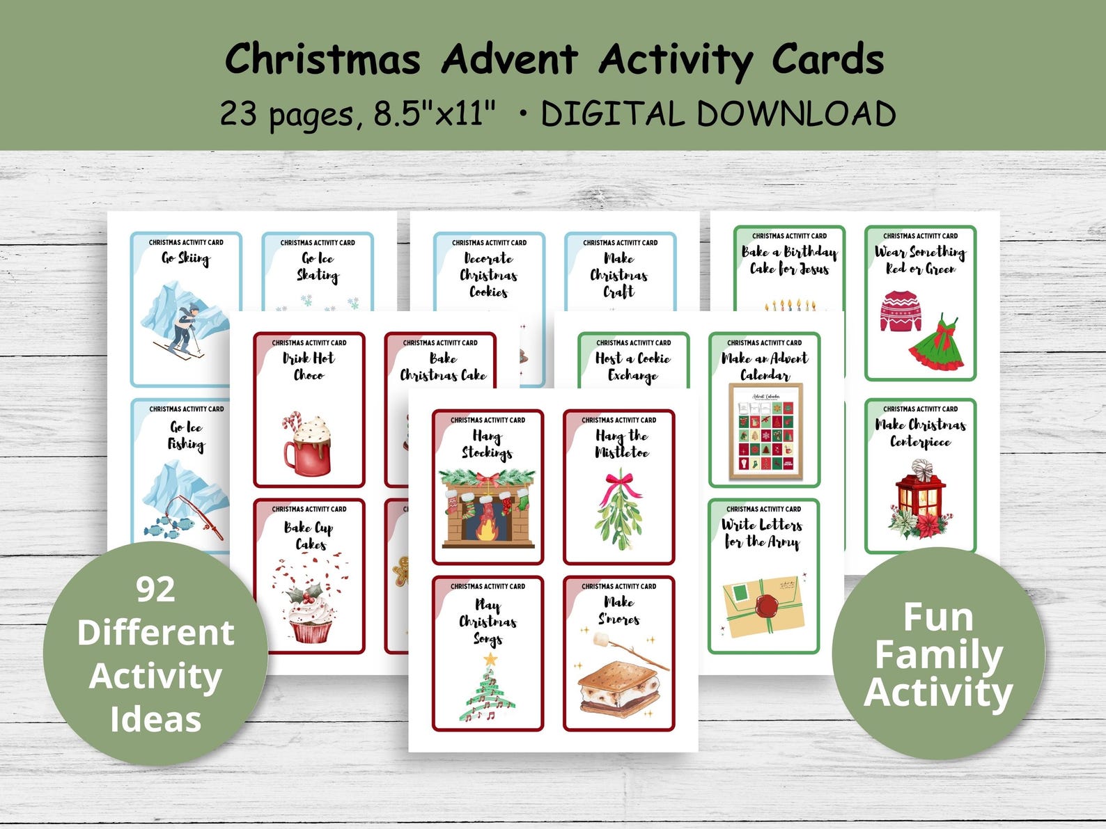 Printable Advent Activity Cards, Christmas Advent Cards, Printable ...