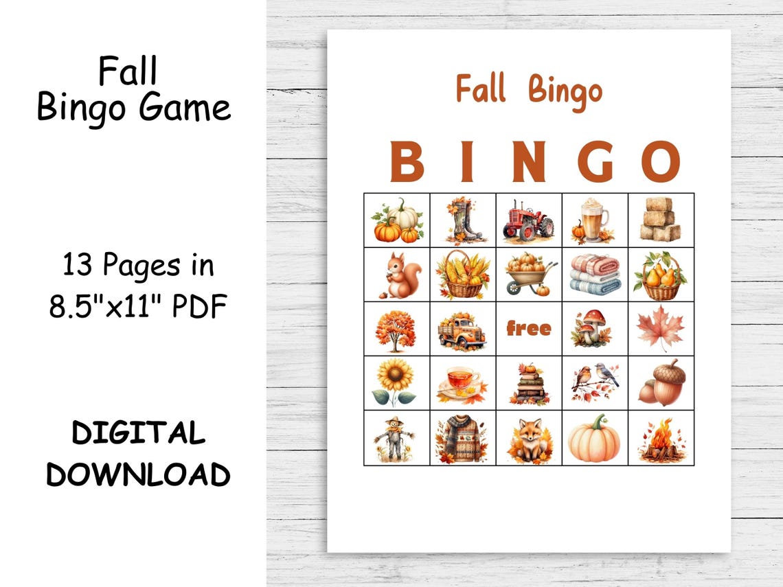 Fall Bingo Game, Fall Activity, Activity for Adults & Kids, Harvest ...