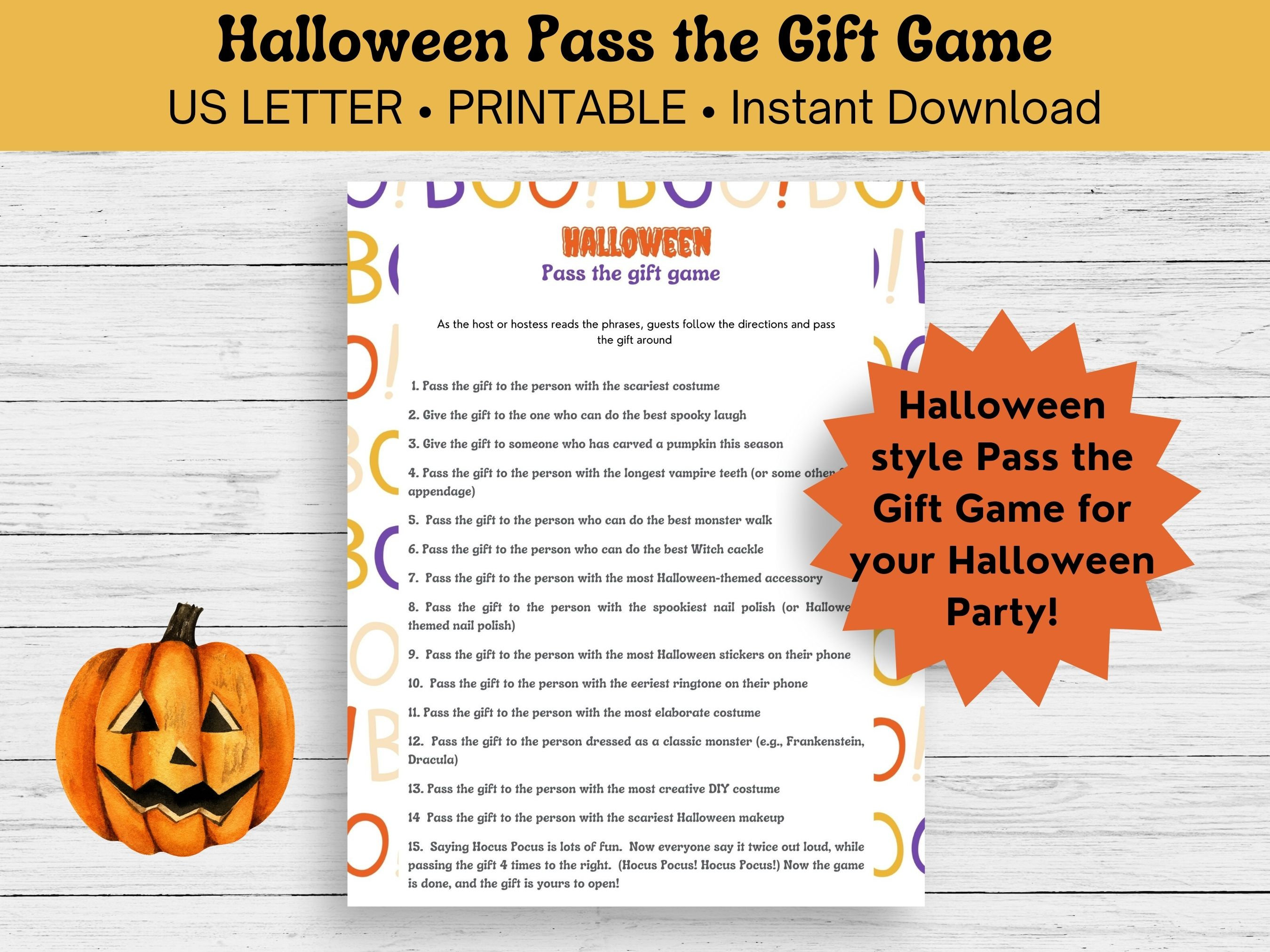 Halloween Pass the Gift Game, Printable Halloween Game, Halloween Party ...