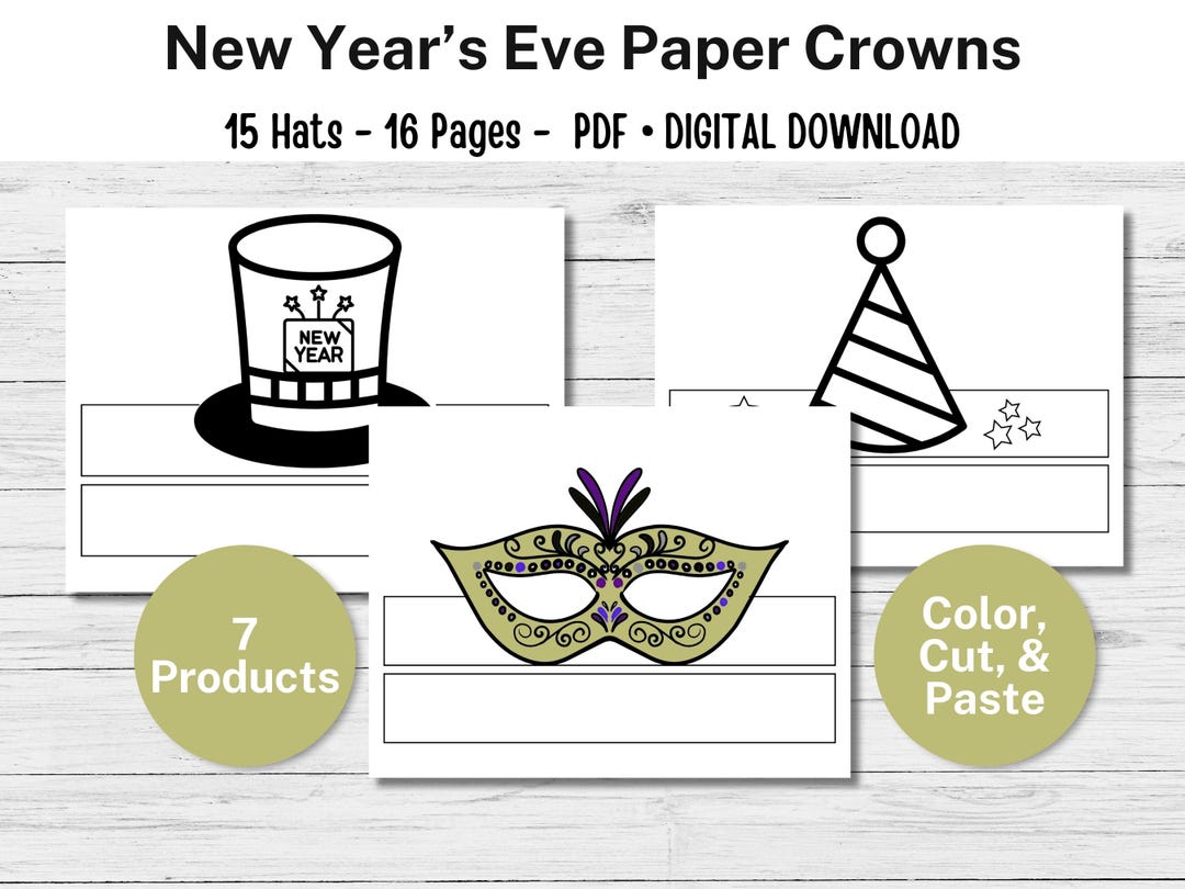 New Year's Eve Crowns, NYE Craft for Kids, New Year's Printable ...