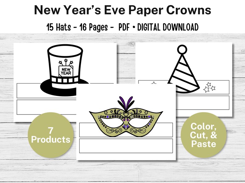 New Year's Eve Crowns, NYE Craft for Kids, New Year's Printable ...