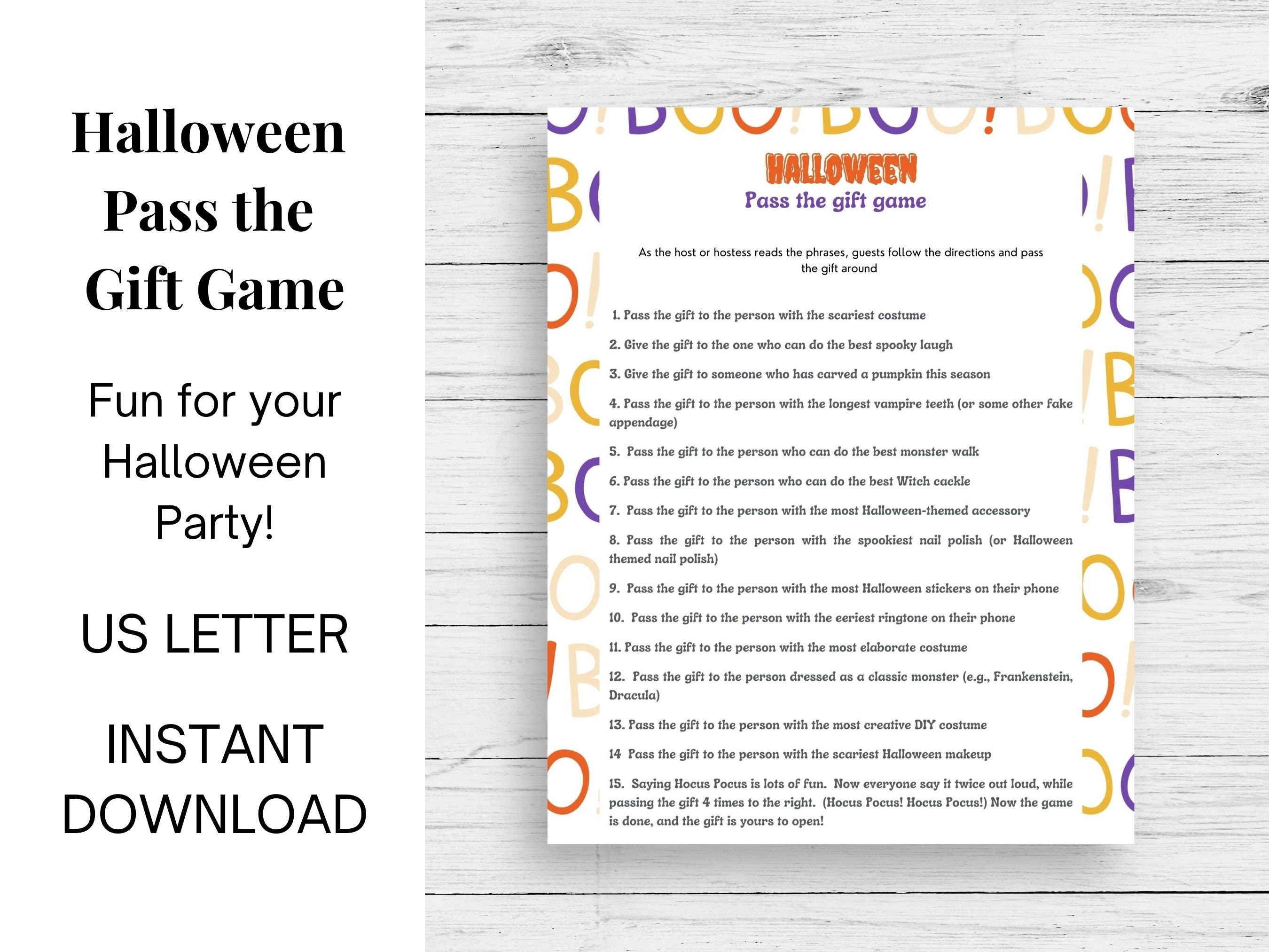 Halloween Pass the Gift Game, Printable Halloween Game, Halloween Party ...