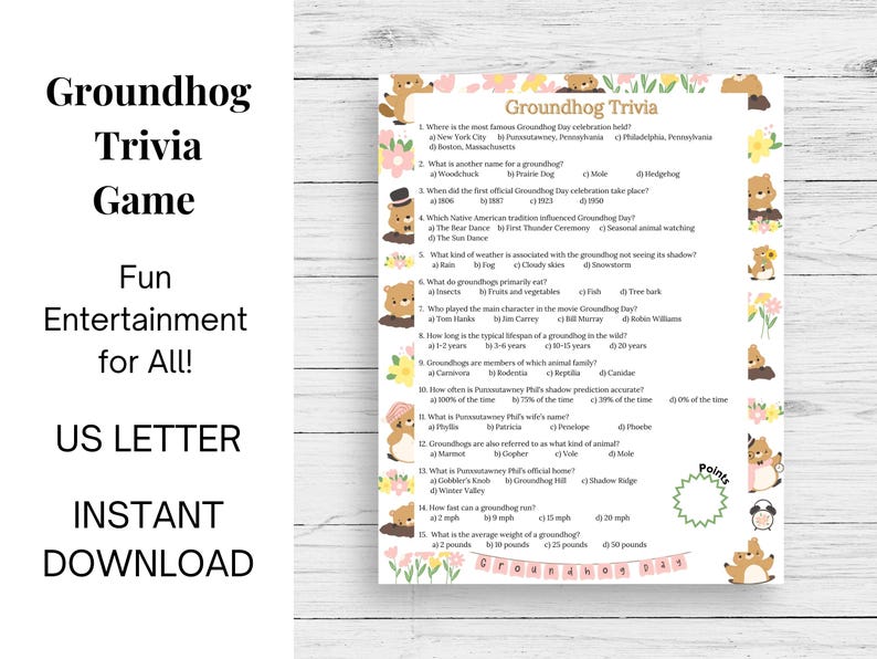 Groundhog Day Trivia Game, Printable Game, Groundhog Day Activity ...