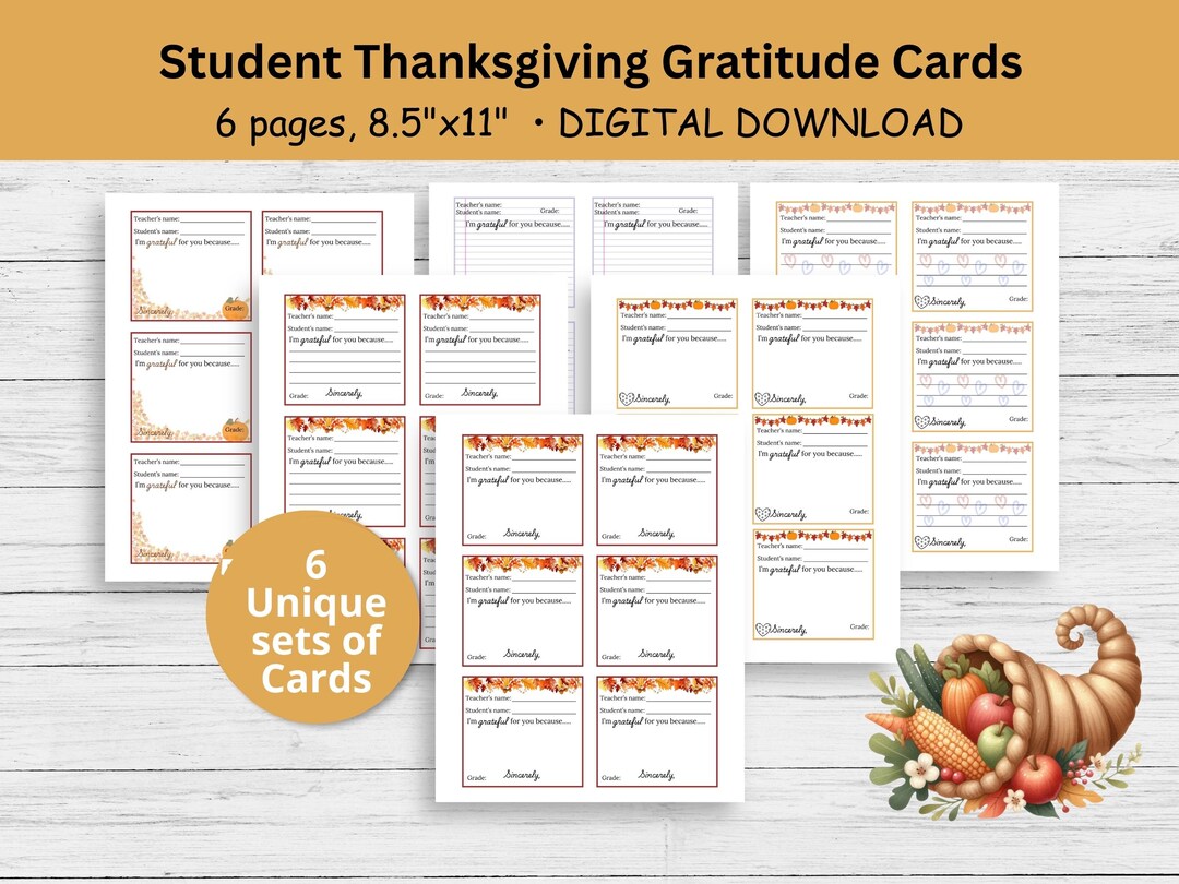 Thanksgiving Gratitude Cards, Student Gratitude Cards, I'm Grateful for ...