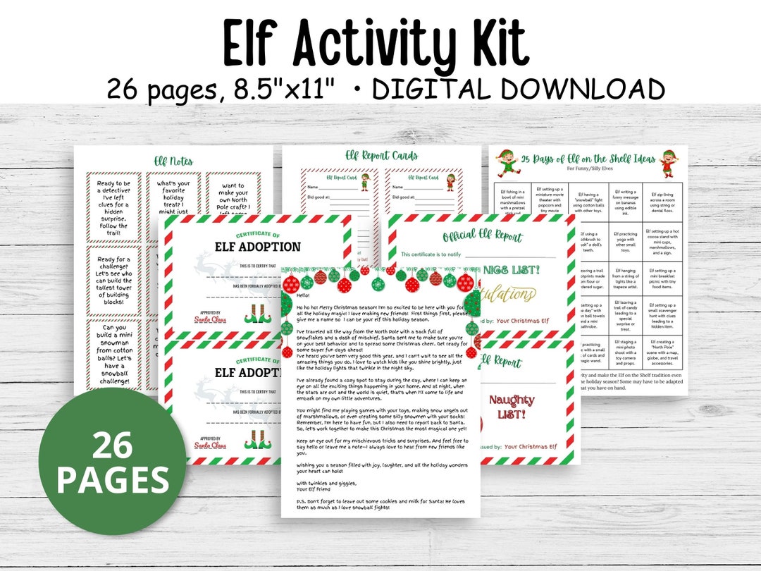 Elf Activity Kit, Printable, Ideas for Christmas Elves, Elf Adoption ...