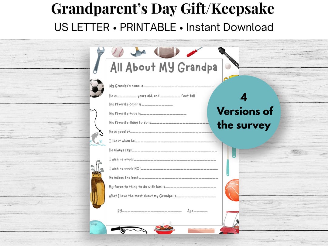 Grandparent's Day "all About Grandpa" Survey, Papa Gift, Keepsake ...