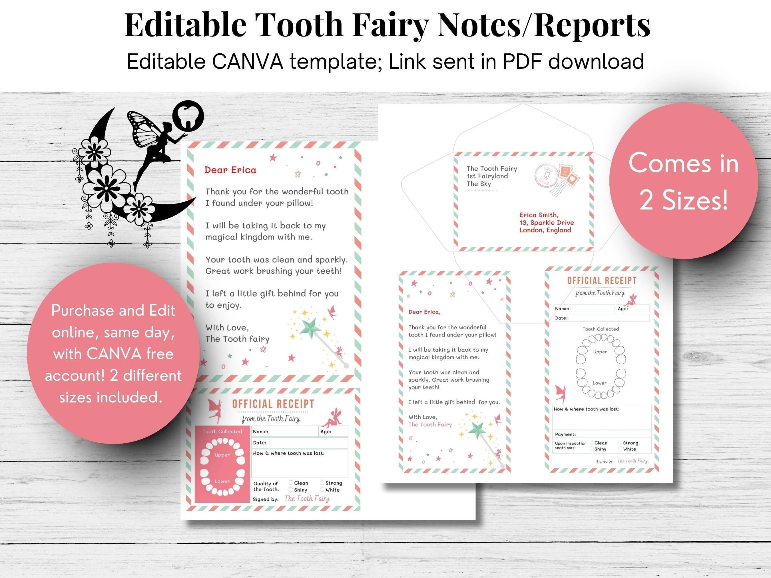 Editable Tooth Fairy Note, Tooth Fairy Report, Tooth Fairy Printable ...
