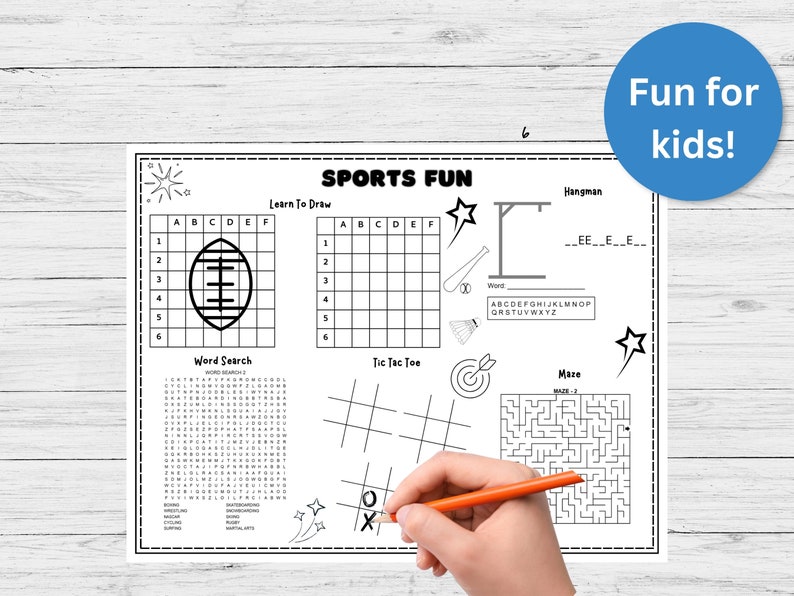 Printable Activity Placemat, Sports Themed Activity Mat, Sports Games ...