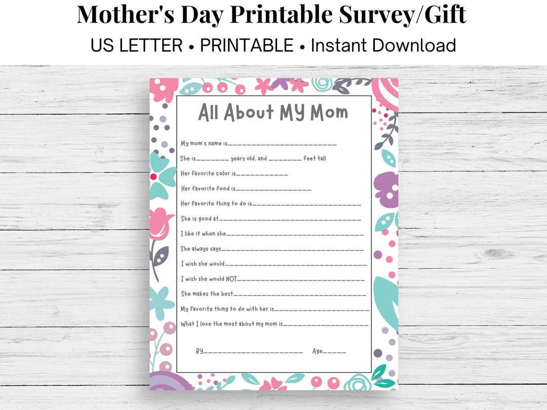 Mother's Day "all About Mom" Survey, Keepsake Gift, Personalized Gift ...
