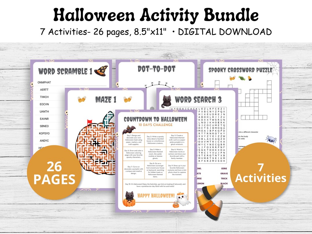 Halloween Printable Activity Bundle, Mazes, Word Search, Word Scramble ...
