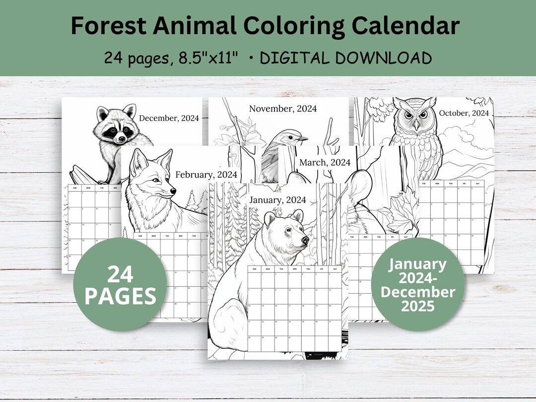 Calendar Coloring Pages Forest Animal, Printable Coloring Pages, Dated ...