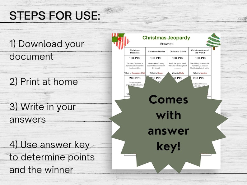 Christmas Trivia Game, Christmas Jeopardy Game, Activity for Adults ...