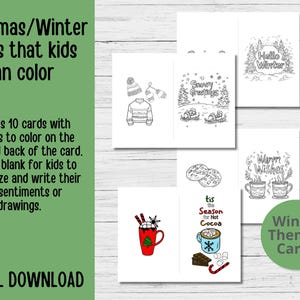 Kids Christmas Colorable Cards, Christmas Cards, Winter Coloring Page ...