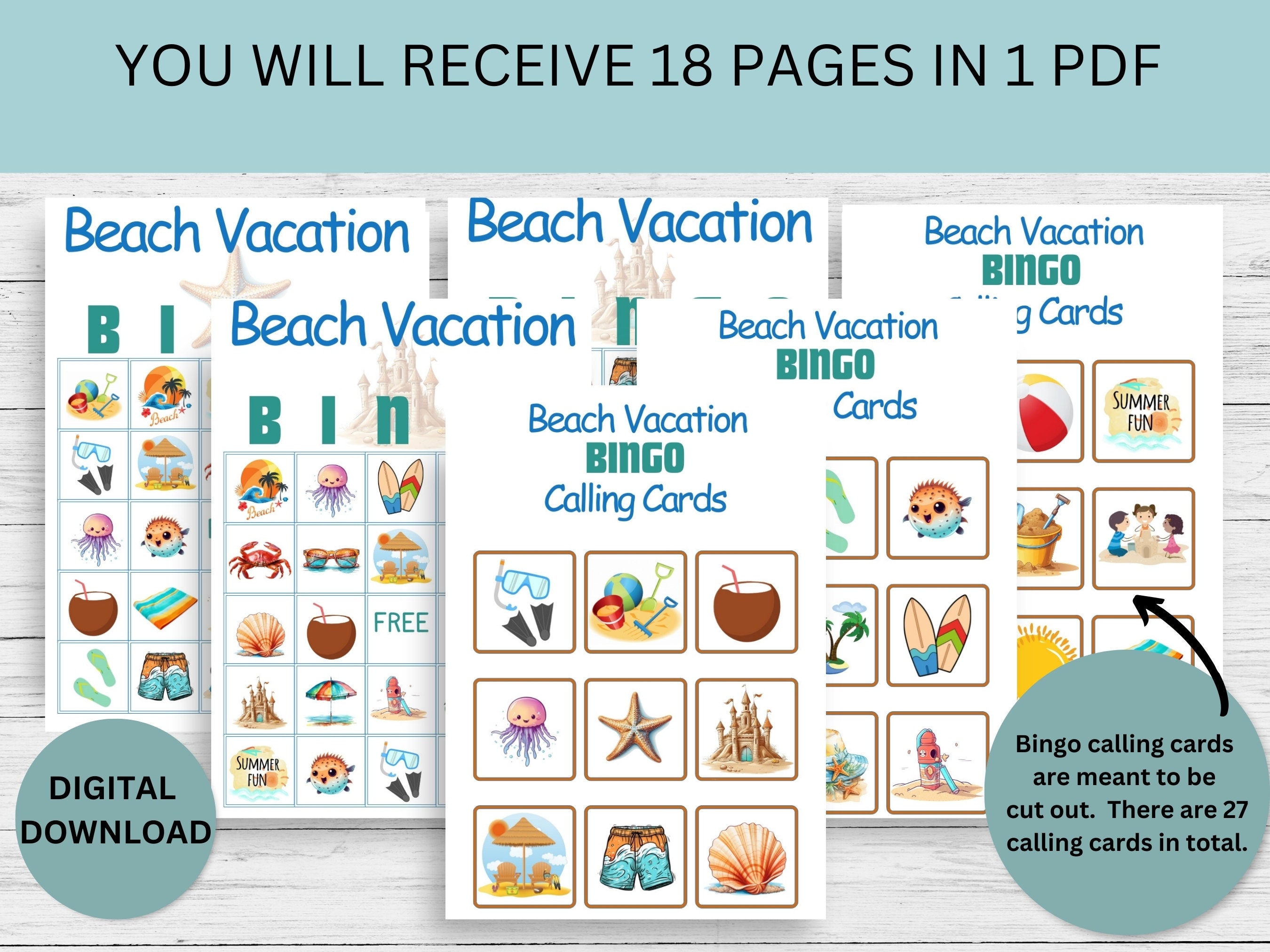 Beach Vacation Bingo Game, Beach Bingo Game, Vacation Activity, Beach ...