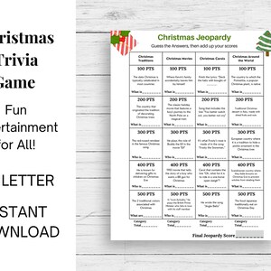 Christmas Trivia Game, Christmas Jeopardy Game, Activity for Adults ...