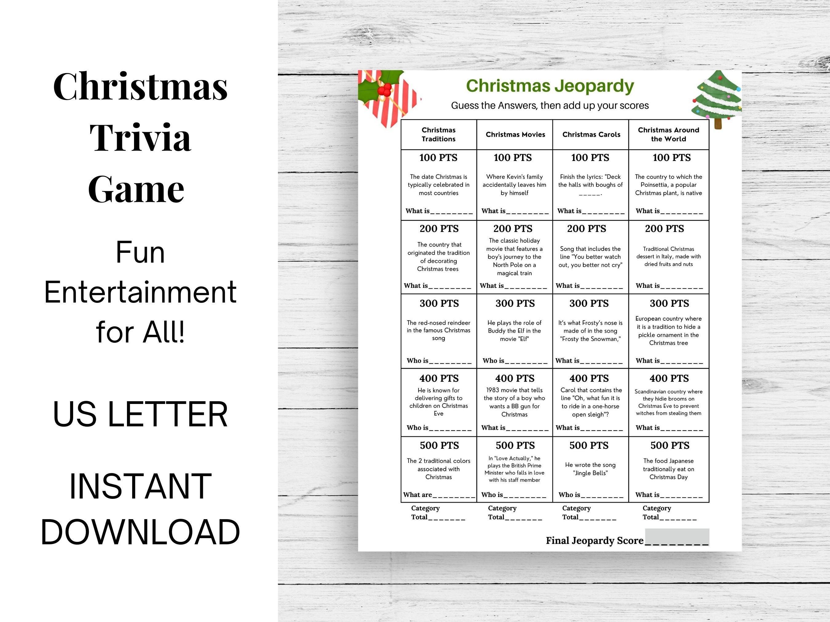 Christmas Trivia Game, Christmas Jeopardy Game, Activity for Adults ...