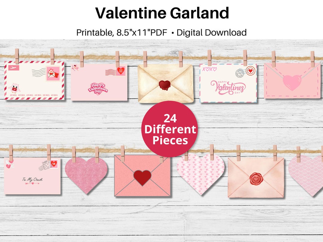 Valentine Garland, Valentine's Day Banner, Printable Valentine Garland ...