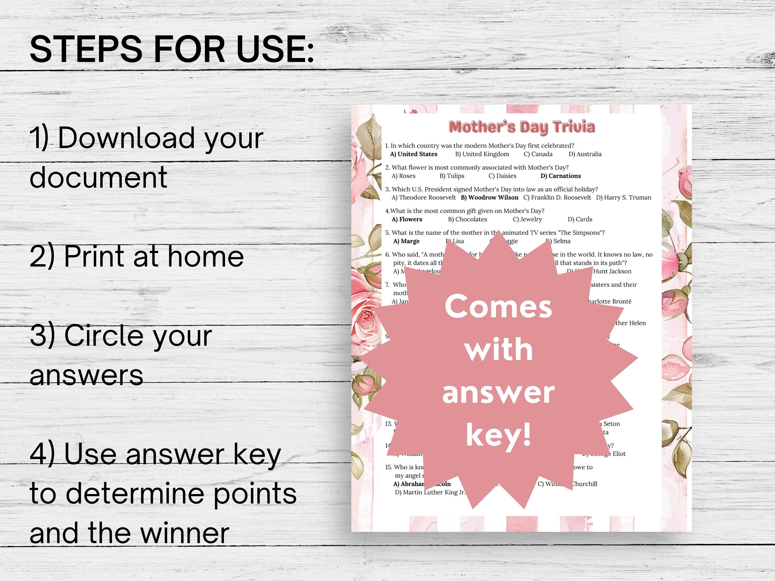 Mother's Day Trivia Game, Printable Game, Mother's Day Party Game ...