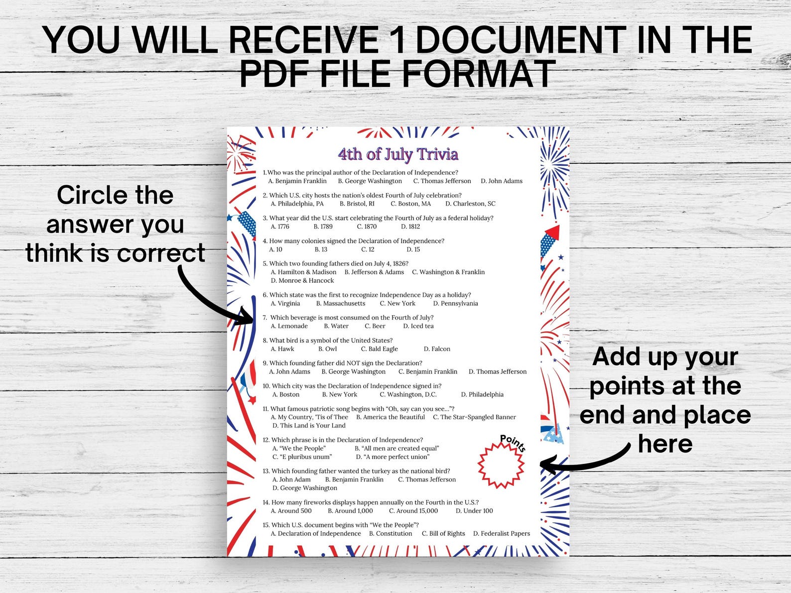 Independence Day Trivia Game, 4th of July Activity, 4th of July Trivia ...