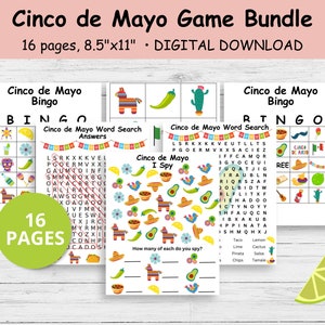 Cinco De Mayo Printable Game Bundle Bingo Word-search I-spy Games for ...